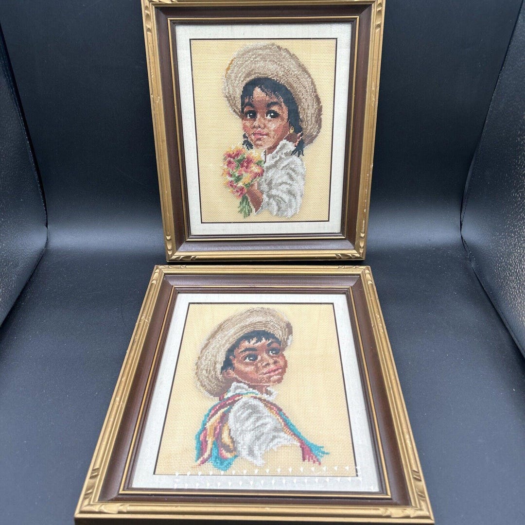 Vintage Jean Mcintosh "pepe" and "pepita" Finished Framed Needlepoint ...