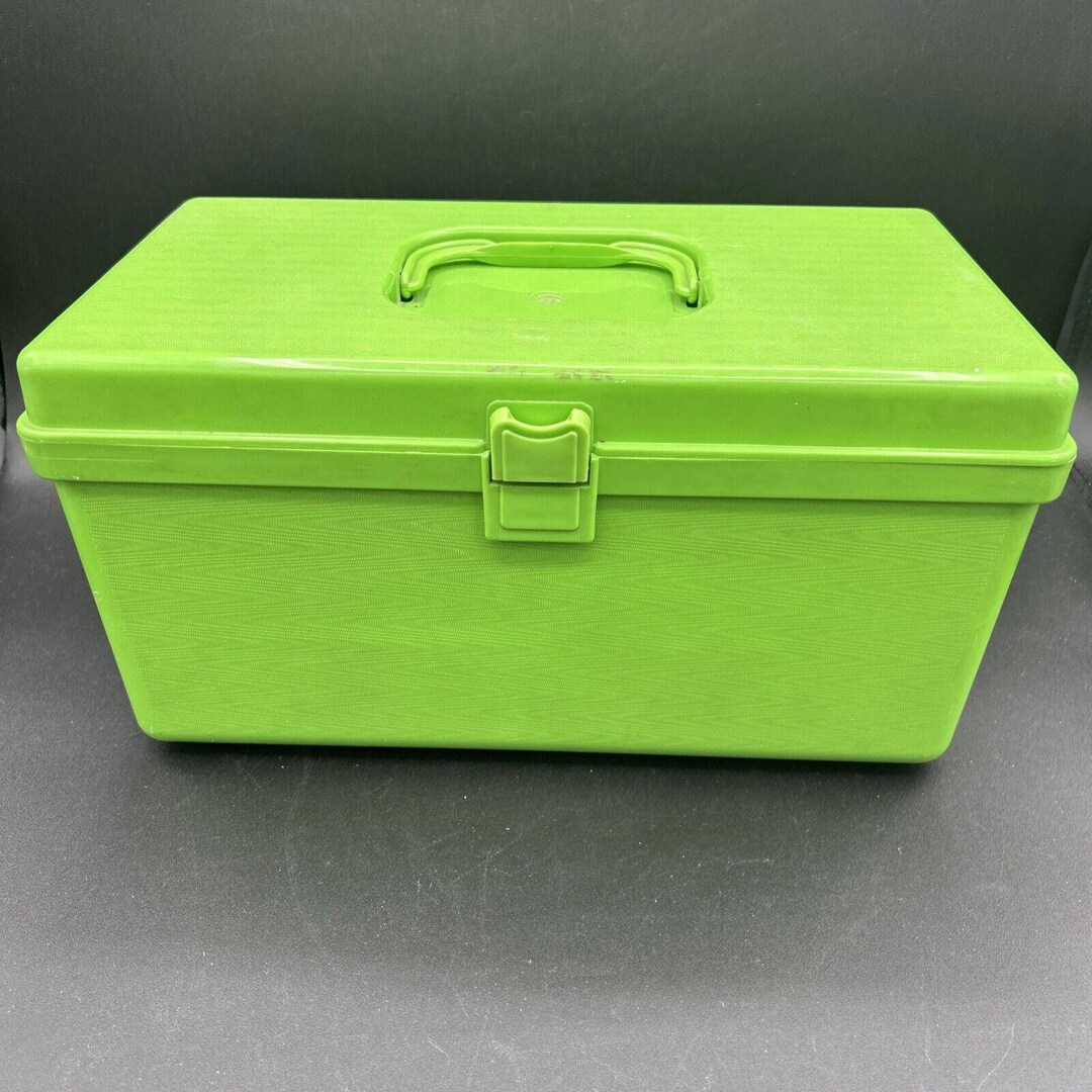 Vintage Green Plastic Sewing Box Storage Case With Tray Wilson Wil-hold ...