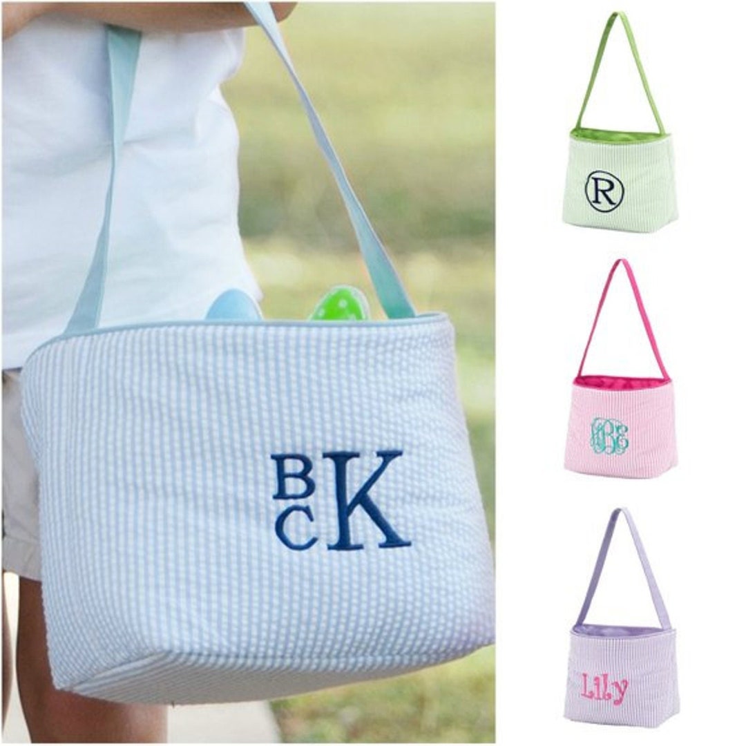 Monogram Easter Basket, Monogram Easter Bucket, Monogrammed Plaid ...