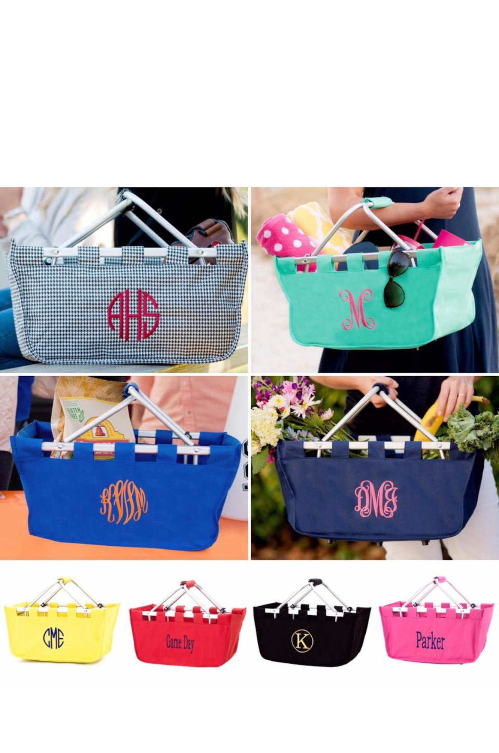 Monogrammed Market Tote Monogrammed Tote Monogram Basket - Etsy