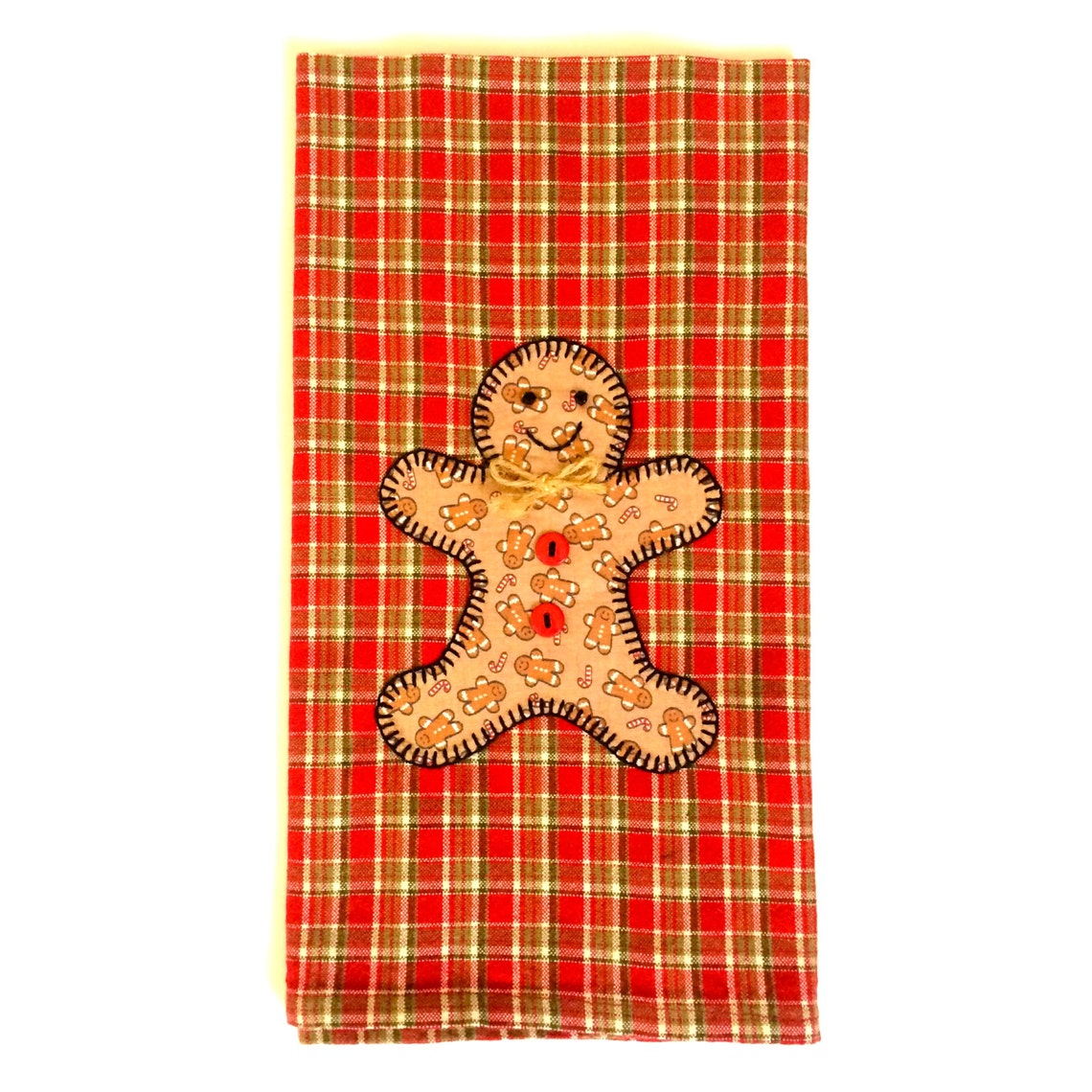 Christmas Tea Towel Christmas Gingerbread Man Applique - Etsy