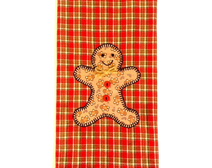 Christmas Tea Towel, Christmas Gingerbread Man Applique Kitchen Towel ...