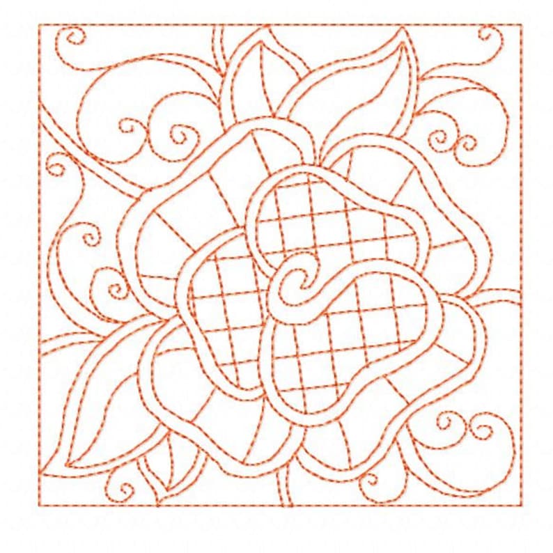 Redwork Rose Quilting Blocks Set of 4 Machine Embroidery - Etsy