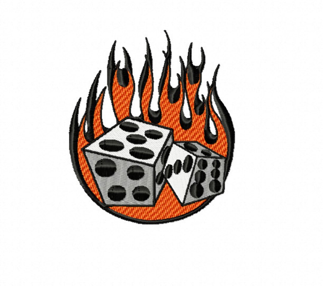 RETRO Flaming Dice Machine Embroidery Design in 2 Sizes Instant ...