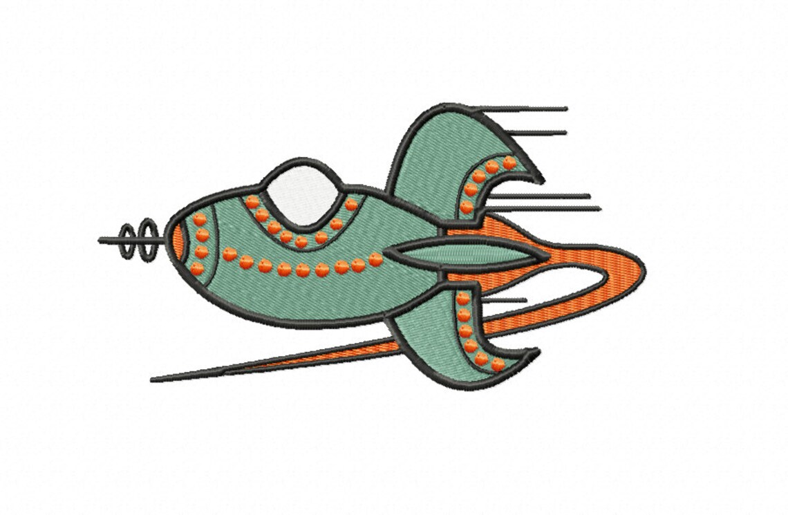 RETRO Rocket Machine Embroidery Design in 2 Sizes Instant - Etsy