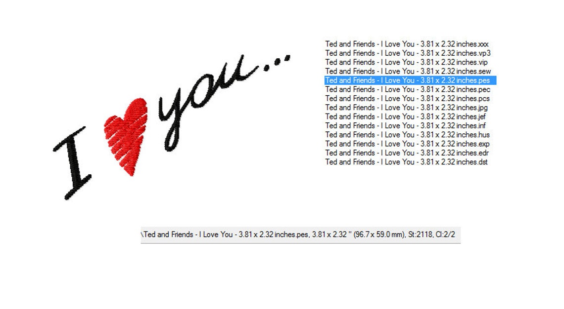 I LOVE YOU Machine Embroidery Design in 3 SIZES by My - Etsy