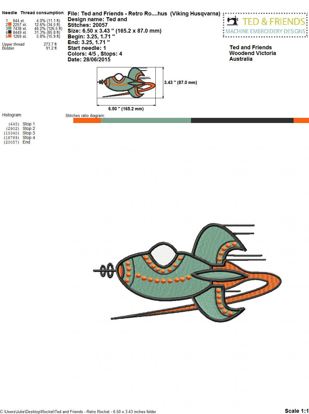 RETRO Rocket Machine Embroidery Design in 2 Sizes Instant - Etsy