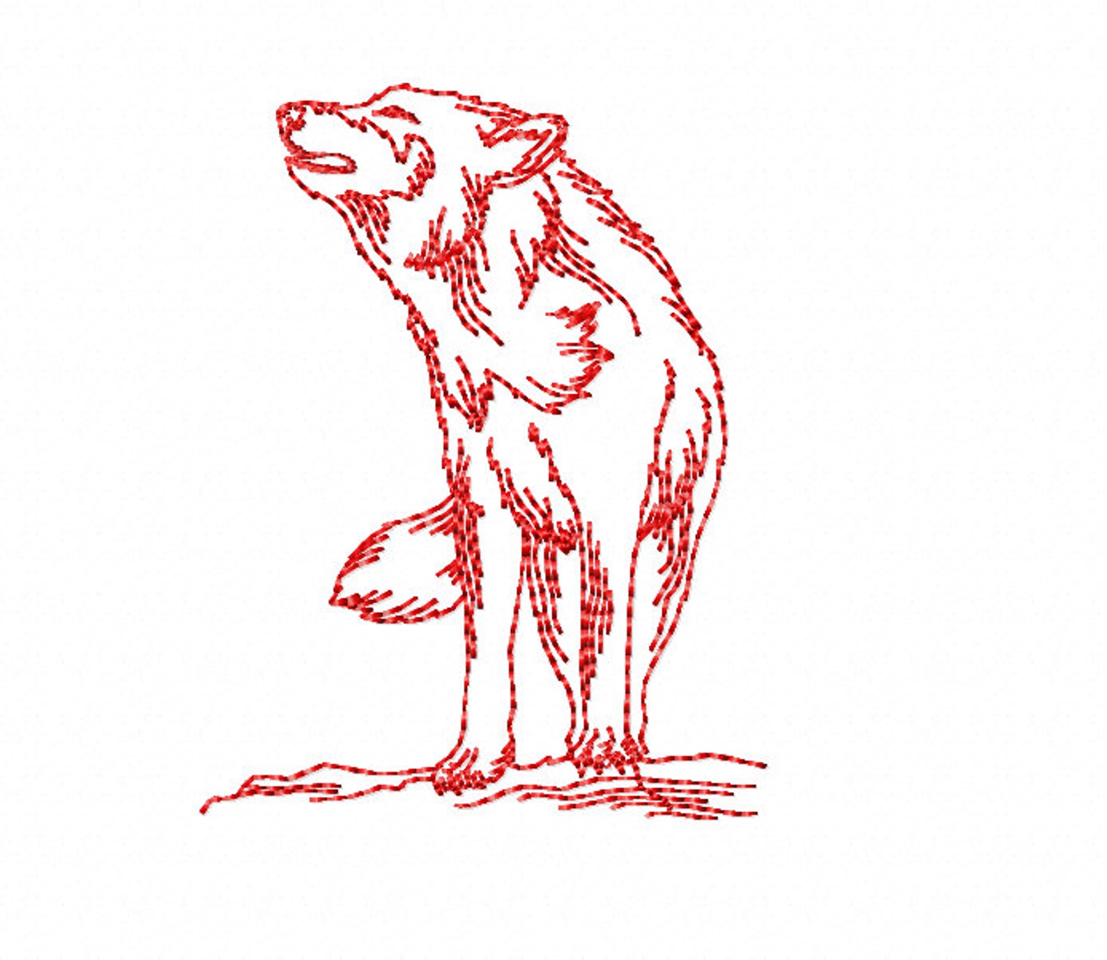 Howling Wolf 2 Redwork Machine Embroidery Design in 3 | Etsy