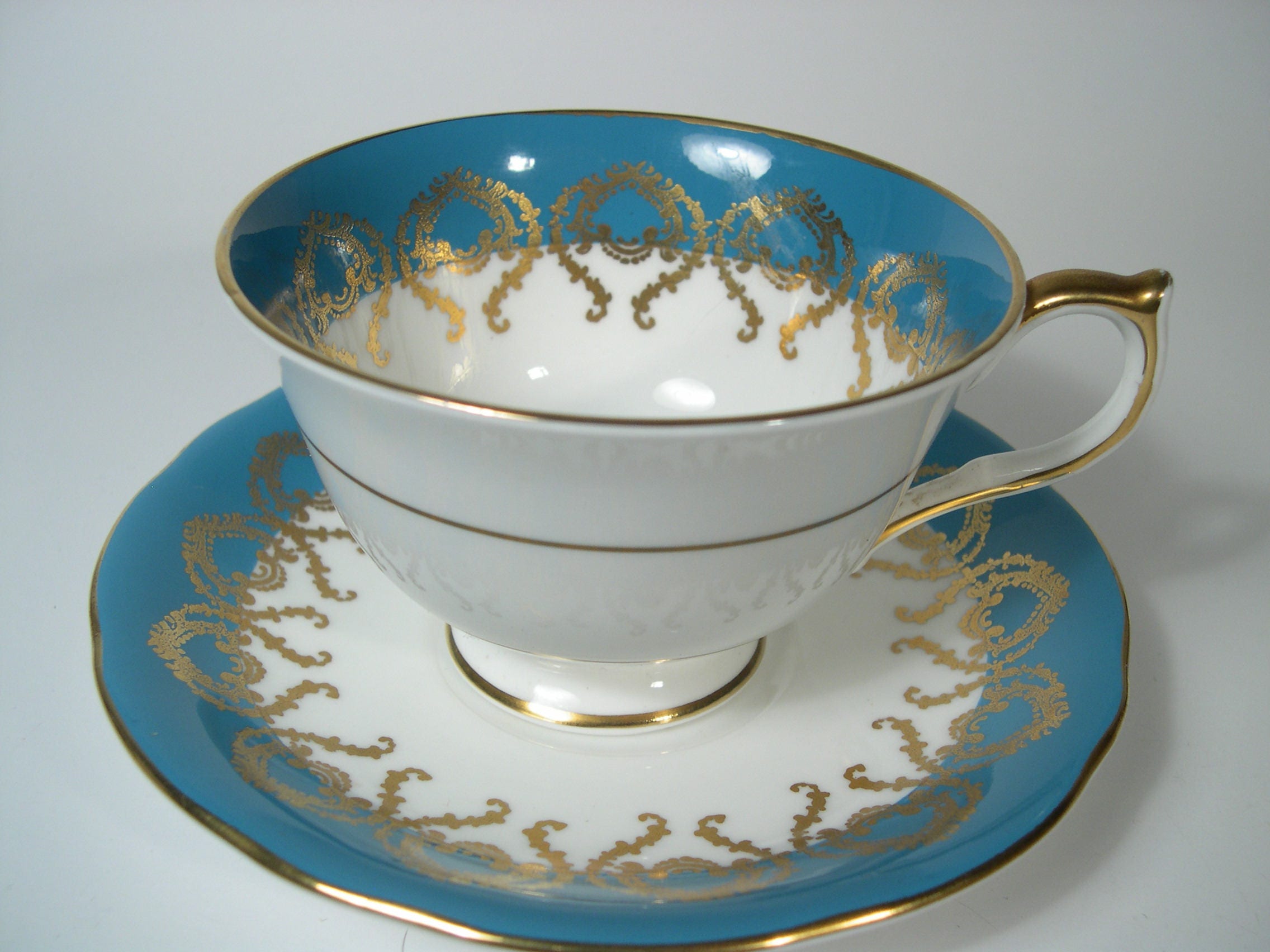 Aynsley Tea Cup and Saucer Set Dark Turquoise and Gold - Etsy Canada