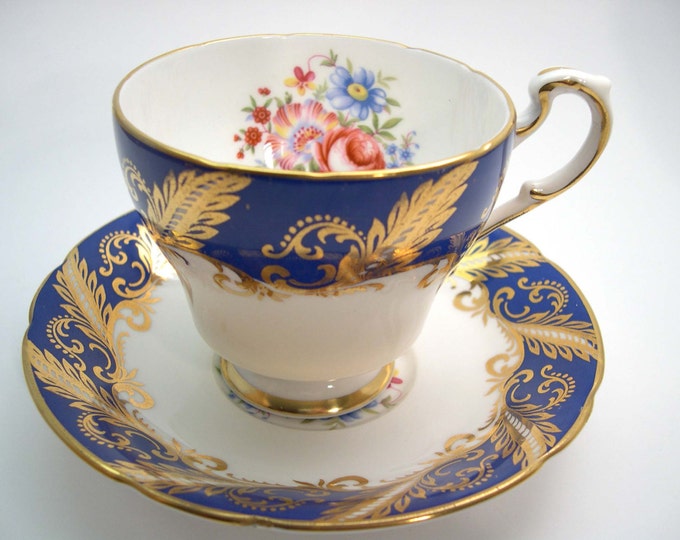Blue Paragon Tea Cup and Saucer, Cobalt Blue With Flowers, Blue and ...