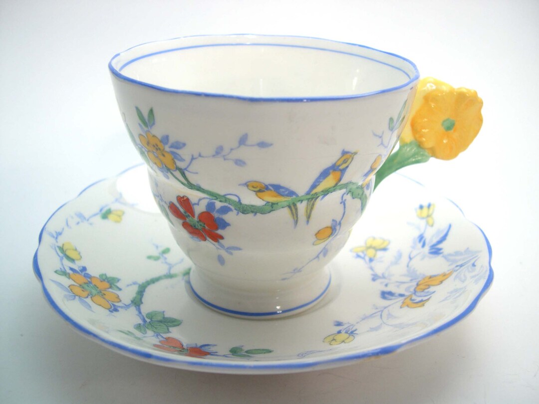 Antique Radfords Fenton Macaw , Flower Handle Tea Cup and Saucer Set ...