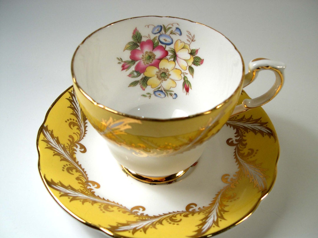 Yellow Paragon Tea Cup and Saucer, Yellow With Flowers, Yellow and Gold ...