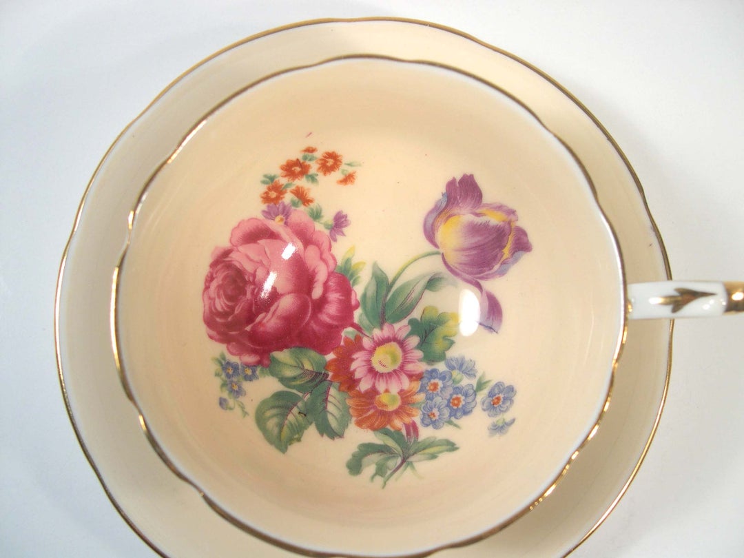 Vintage Paragon Tea Cup and Saucer, Double Warrant Beige Tea Cup With ...