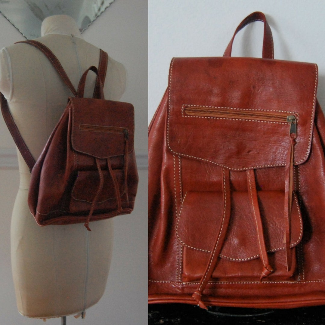 FREE SHIP Leather Backpack Spanish Reddish Brown Bag Gift for Her Him ...