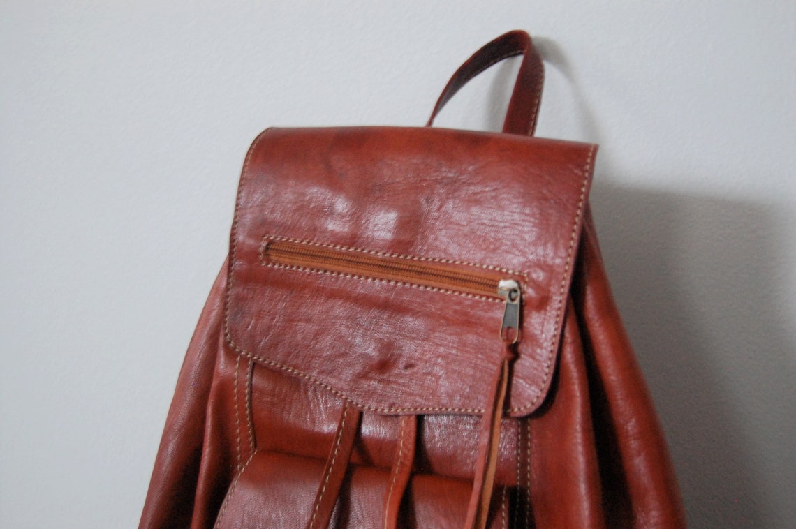 FREE SHIP Leather Backpack Spanish Reddish Brown Bag Gift - Etsy