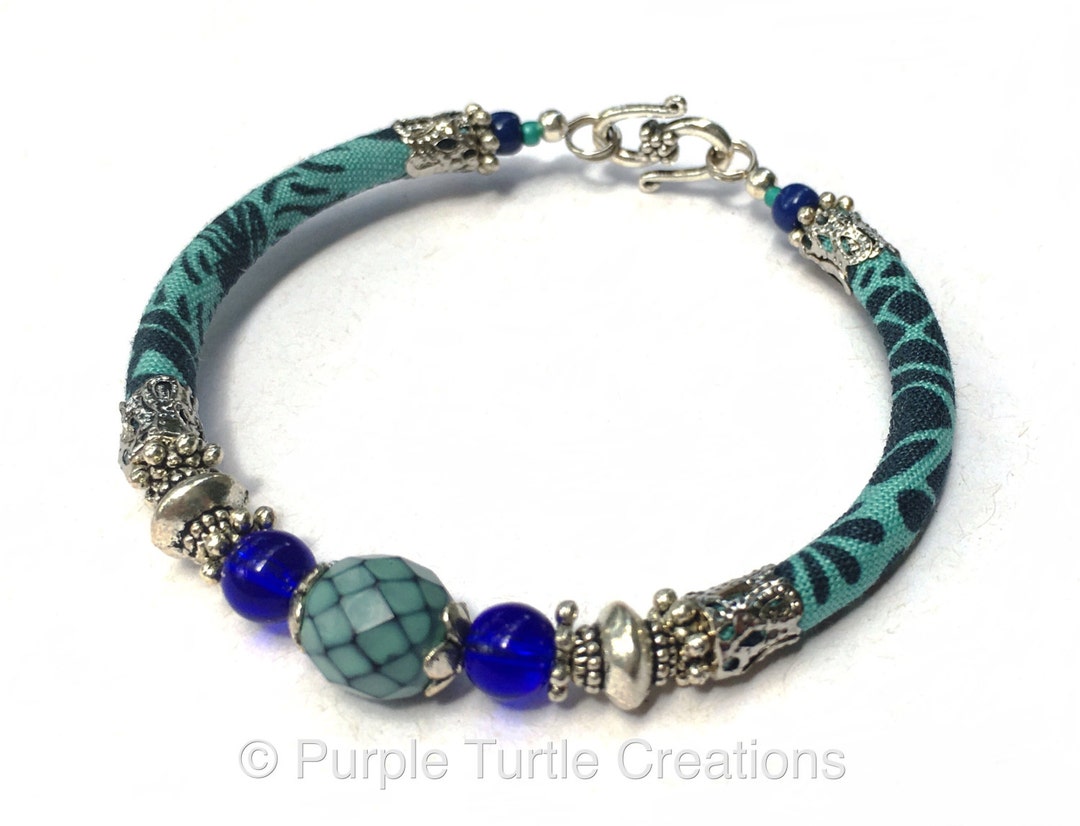 Aqua Dark Blue and Silver Bracelet With Glass and Handmade - Etsy UK