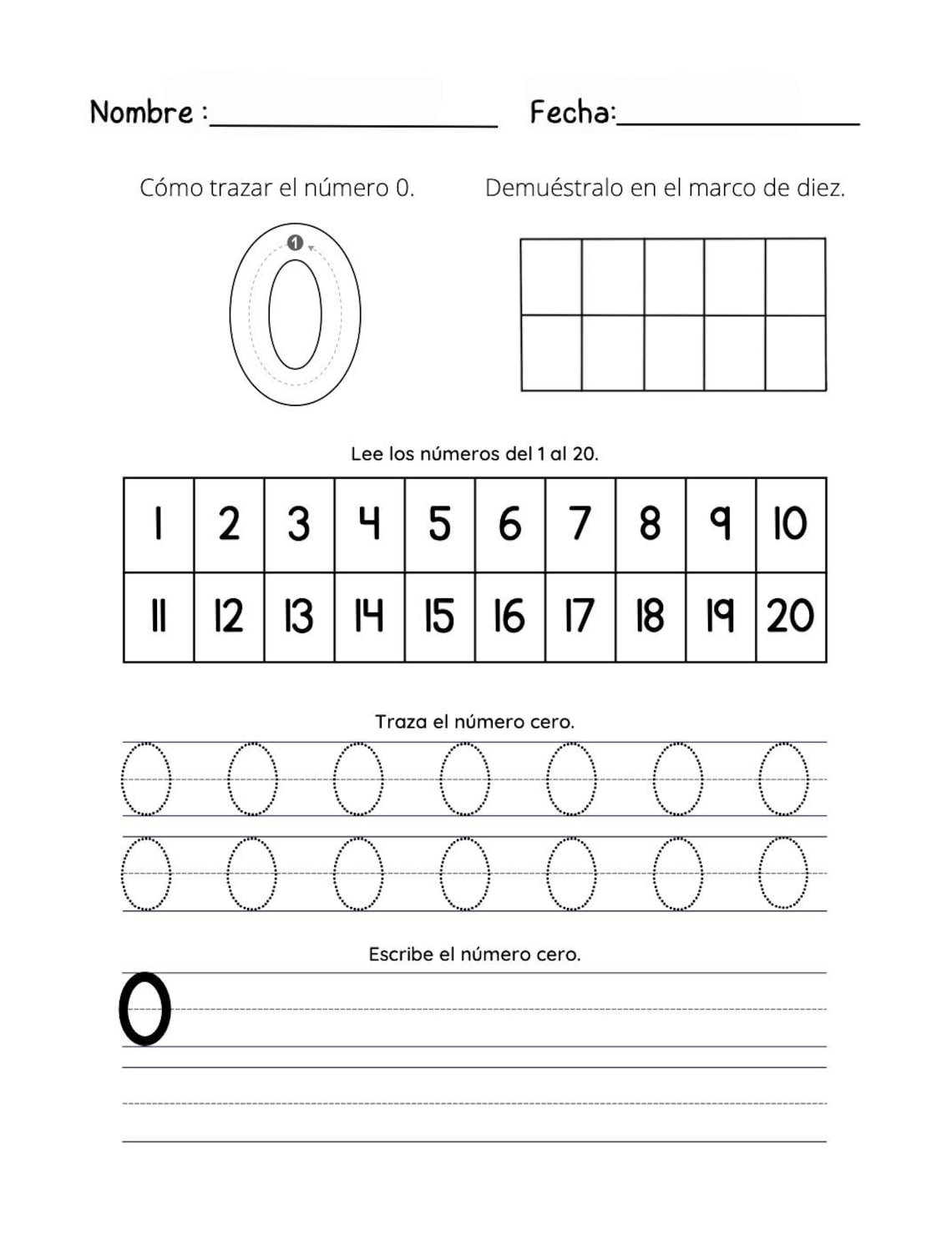 Tracing and Writing Numbers 1-20 Spanish Worksheet - Etsy