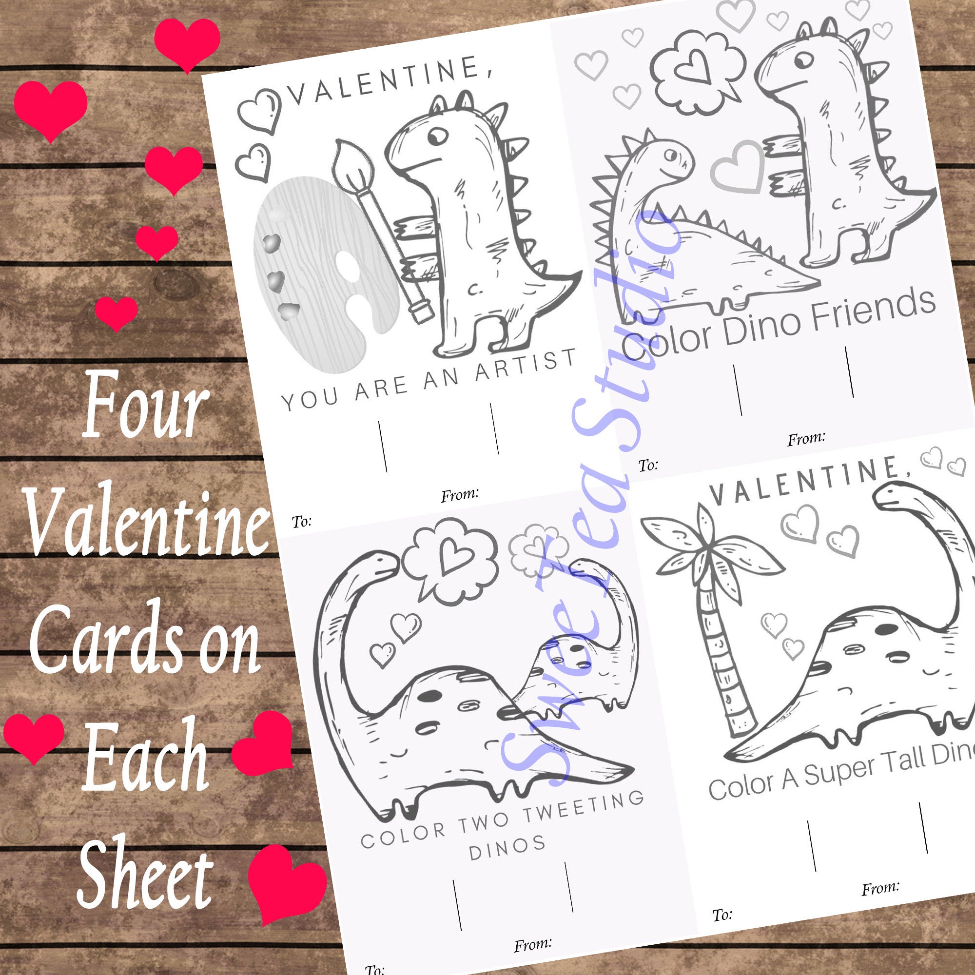 Little Dinosaurs Printable/digital Download Valentine's Day Color Me ...
