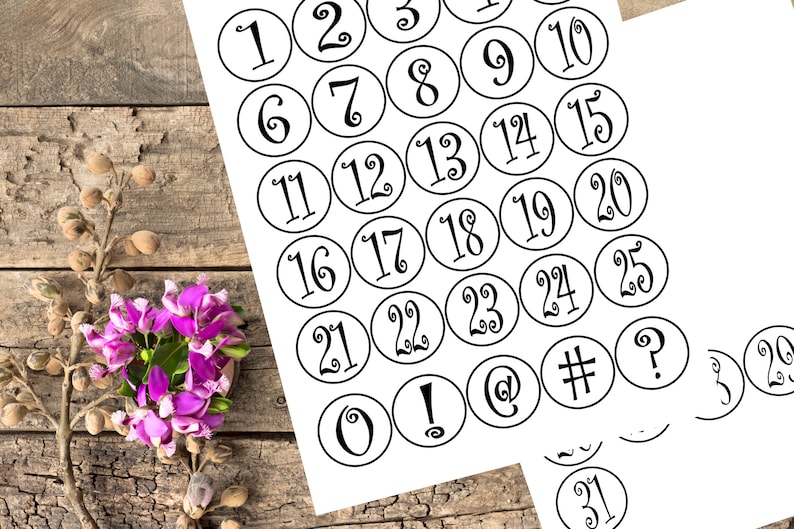 Set of Individual Black and White Circle Numbers 0-31 With ! @ # and ...