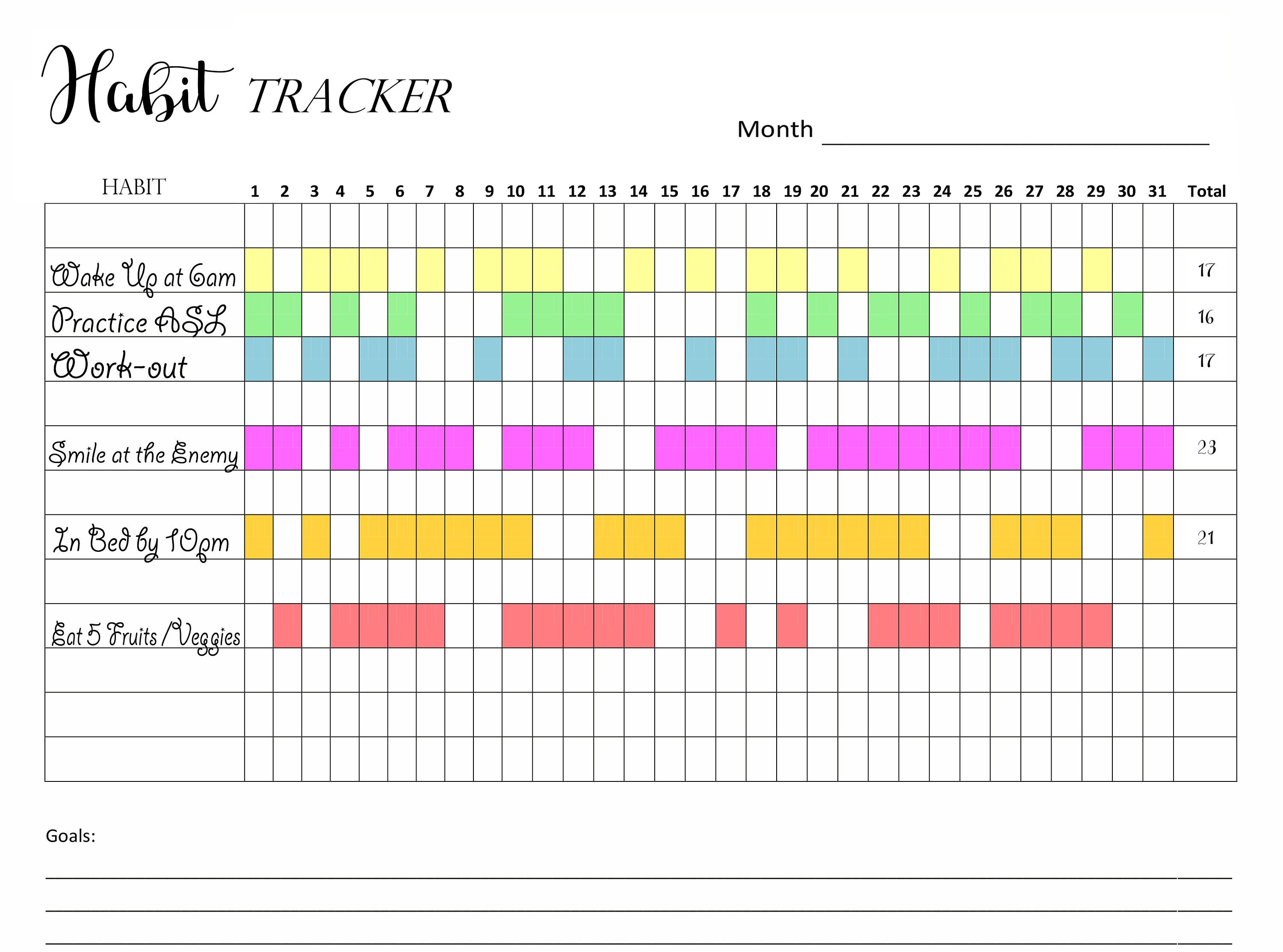 30 OR 31 Day, Monthly, Printable Habit Tracker 8x10.5 Inch PDF - Etsy