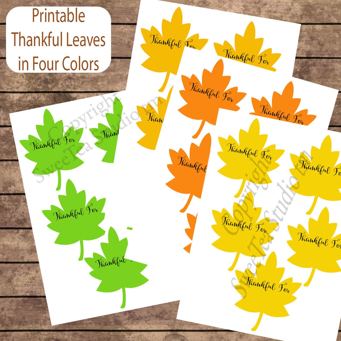 Printable Fall Thankful, Thanksgiving Maple Leaves, PDF and JPG - Etsy