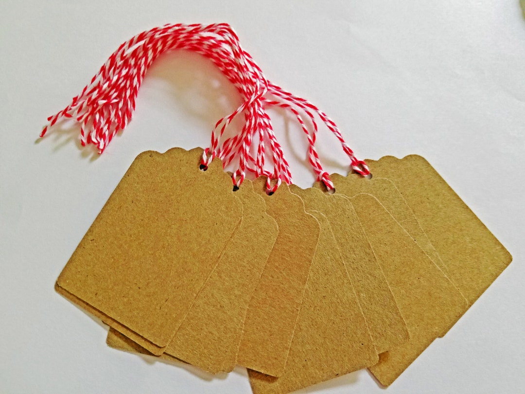 10 Hand Punched Kraft Gift Tags With Bakers String (red or Green) - Etsy