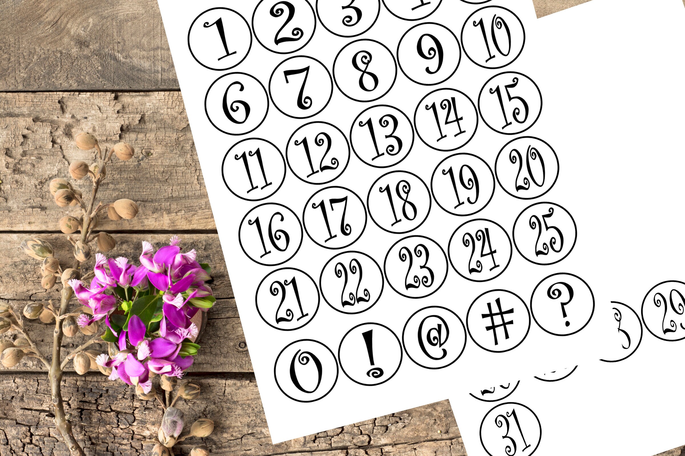 Set of Individual Black and White Circle Numbers 0-31 With ! @ # and ...