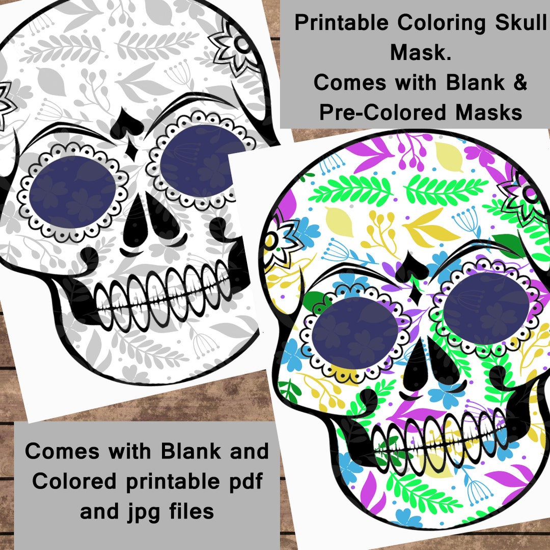 Printable Skull Mask, Day of the Dead Party, Coloring Page (PDF/JPG) - Etsy