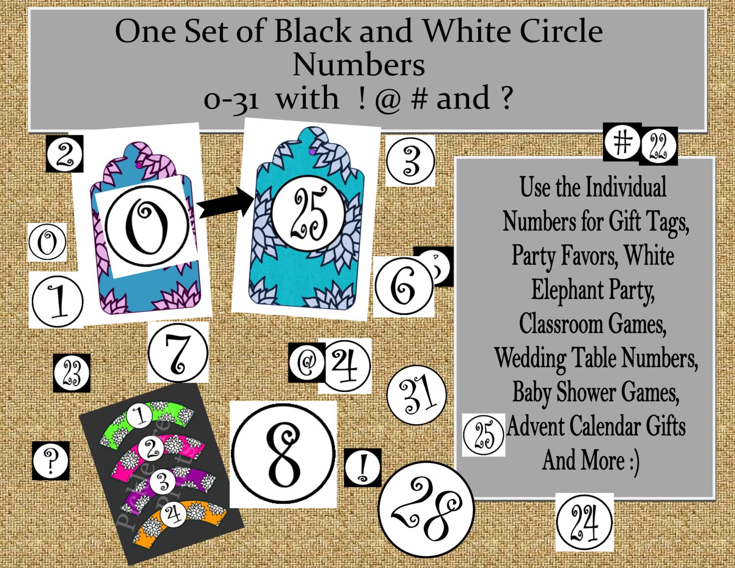 Set of Individual Black and White Circle Numbers 0-31 With ! @ # and ...