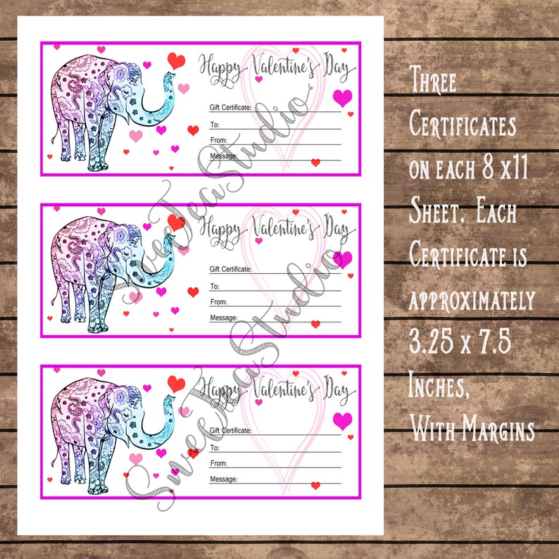 ELEPHANT LOVE Printable Valentine's Day Gift Certificates, Three per 8. ...
