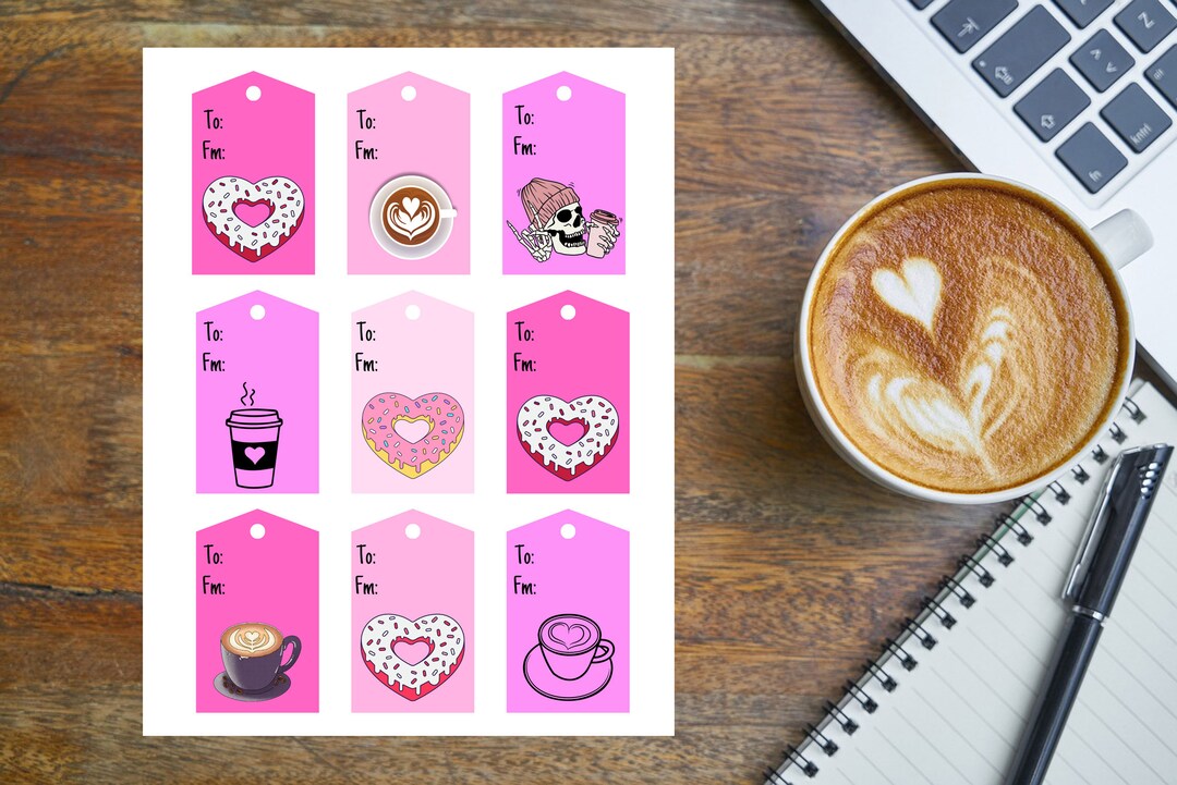 9 Coffee Gift and Donuts Gift Tags, Print at Home, Digital File, Gift ...