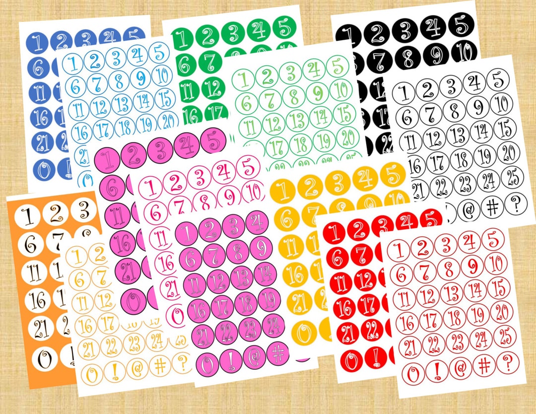 Circle Number Stickers 0-31: Colorful Party Favors (digital Download ...
