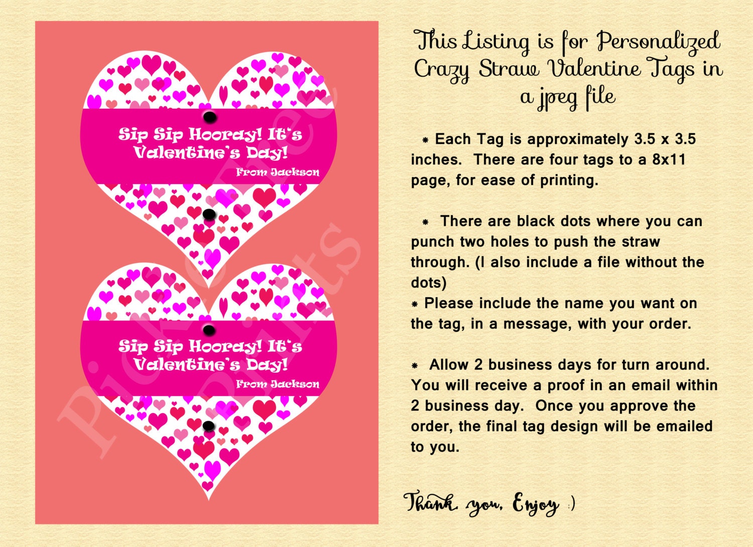 Personalized Valentine Crazy Straw Heart OR Round Tags - Etsy