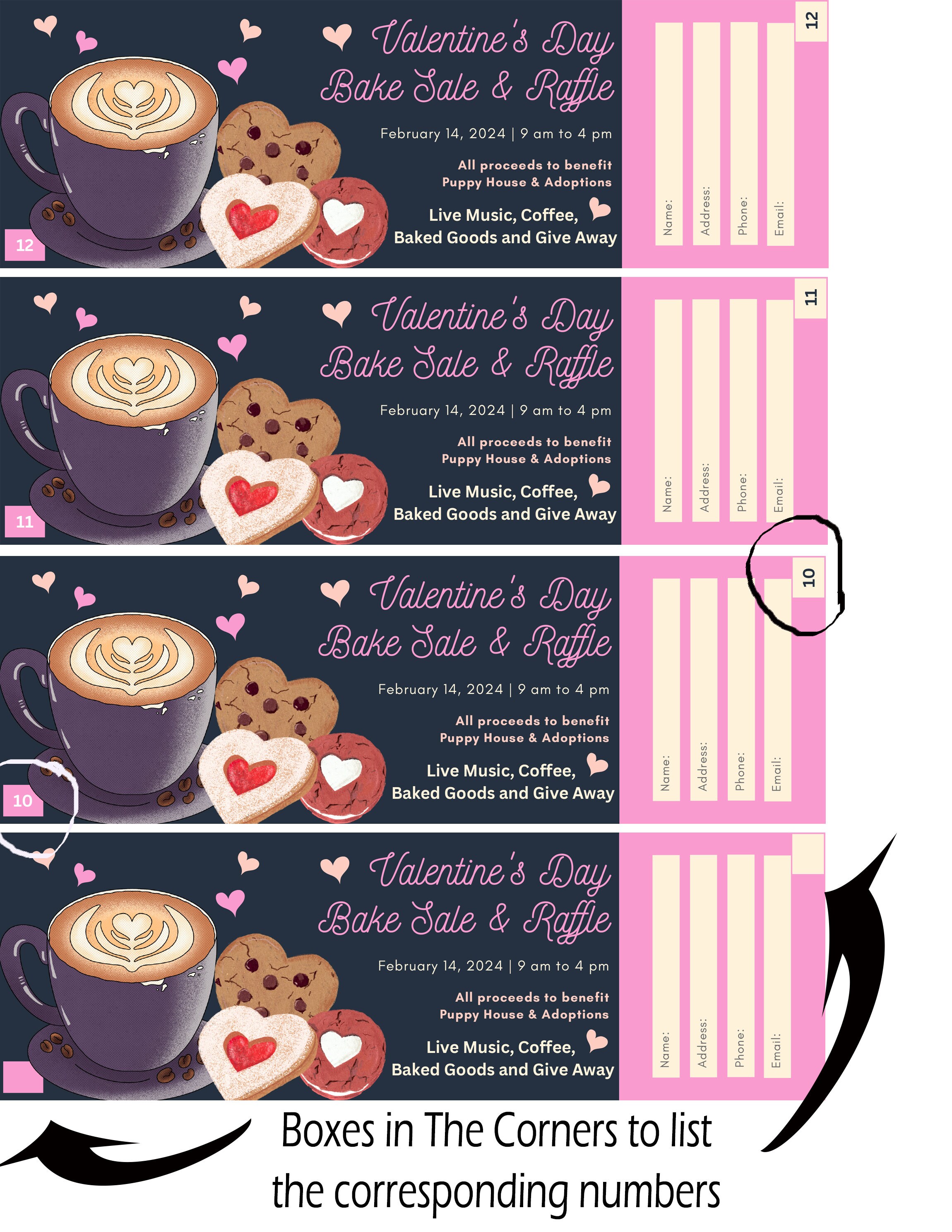 Custom Valentine's Day Raffle Tickets, 4 per Pg, Your Wording, Title ...