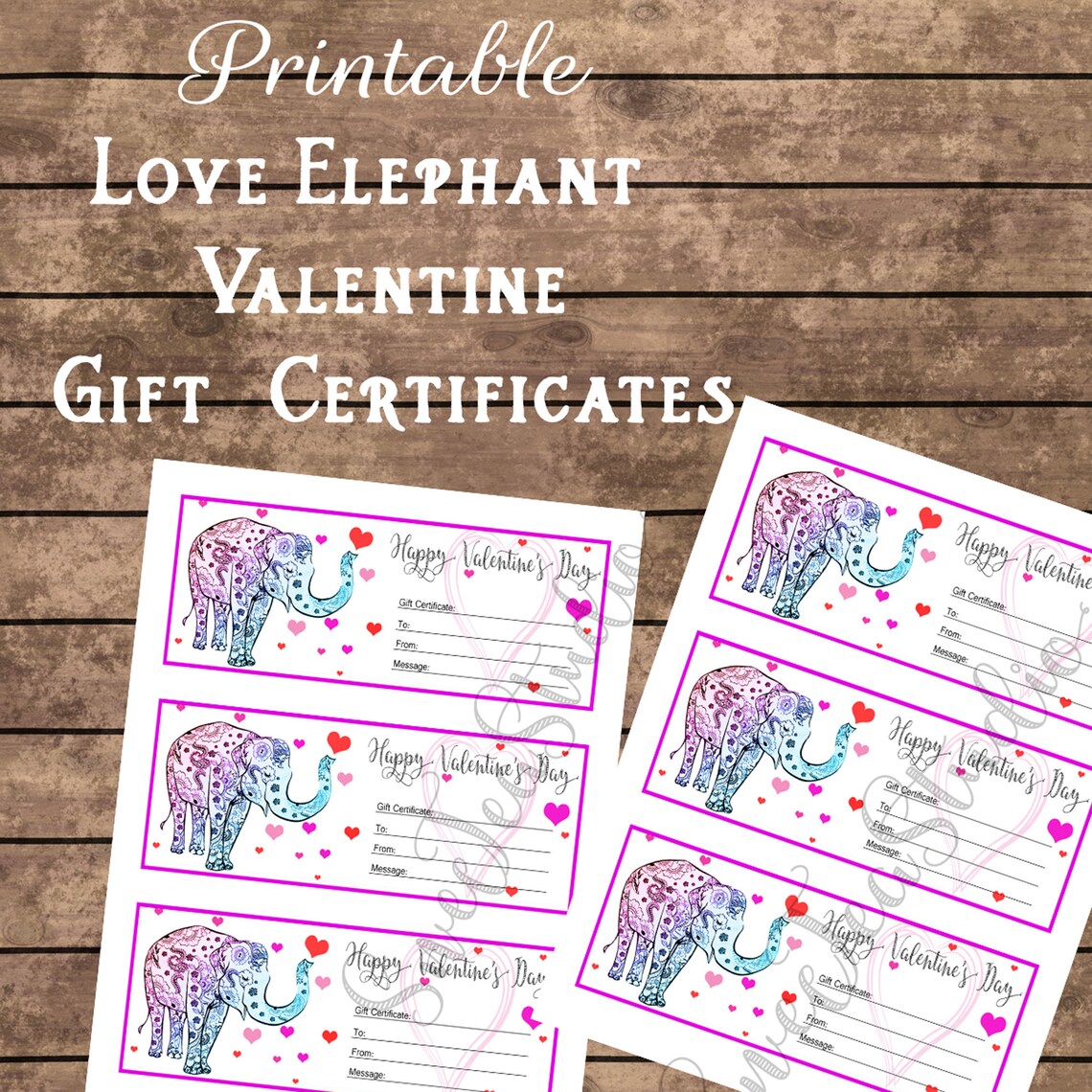 ELEPHANT LOVE Printable Valentine's Day Gift Certificates, Three per 8. ...