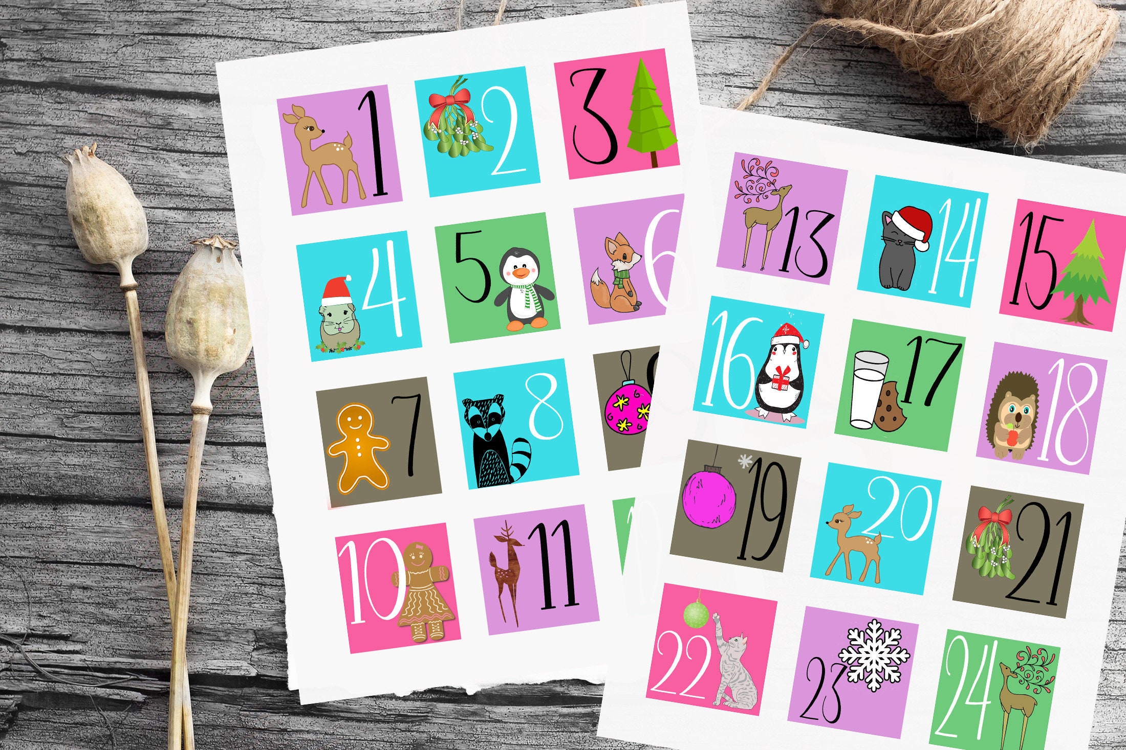 3 Inch, Holiday Advent Square Number Stickers to Print at Home, PDF ...