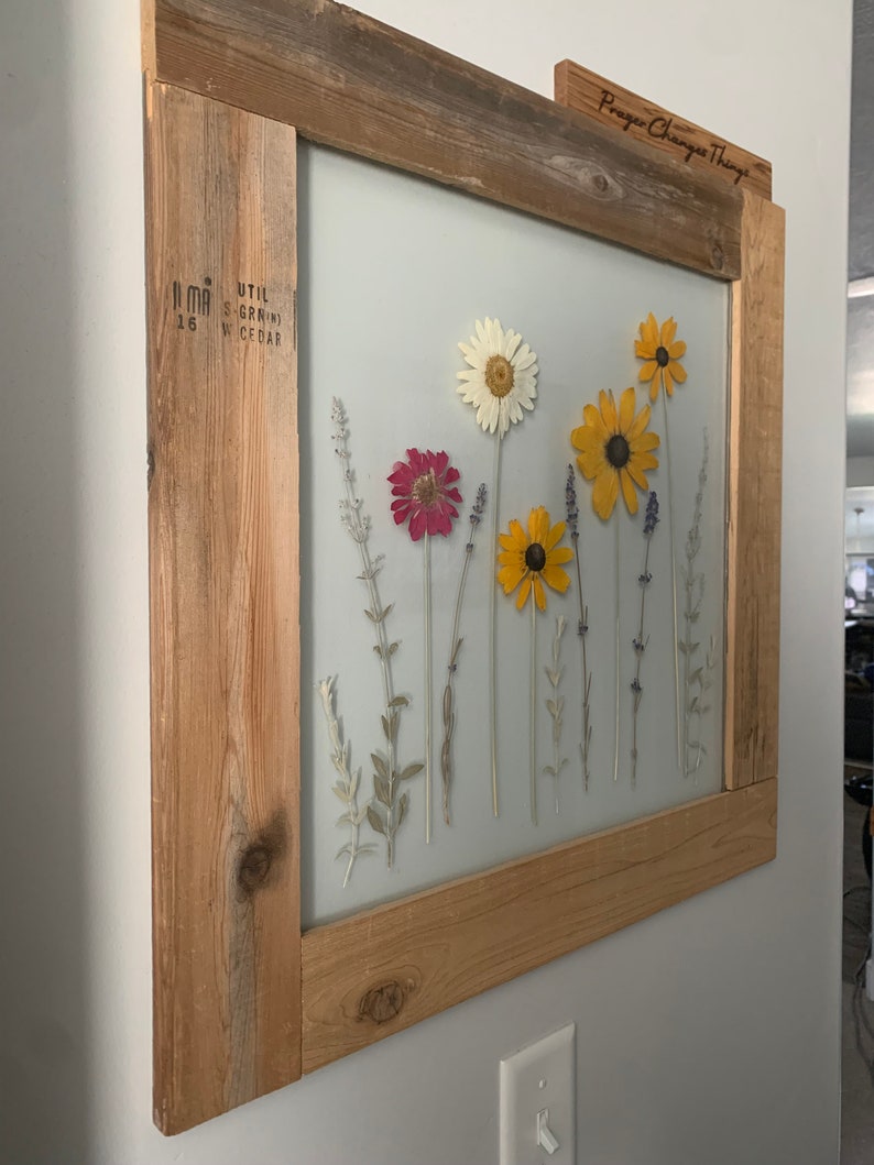 Pressed Flowers, Wall Art, Home Decor, Reclaimed Wood, Hand Made, Unique, One of a Kind, Rustic ...
