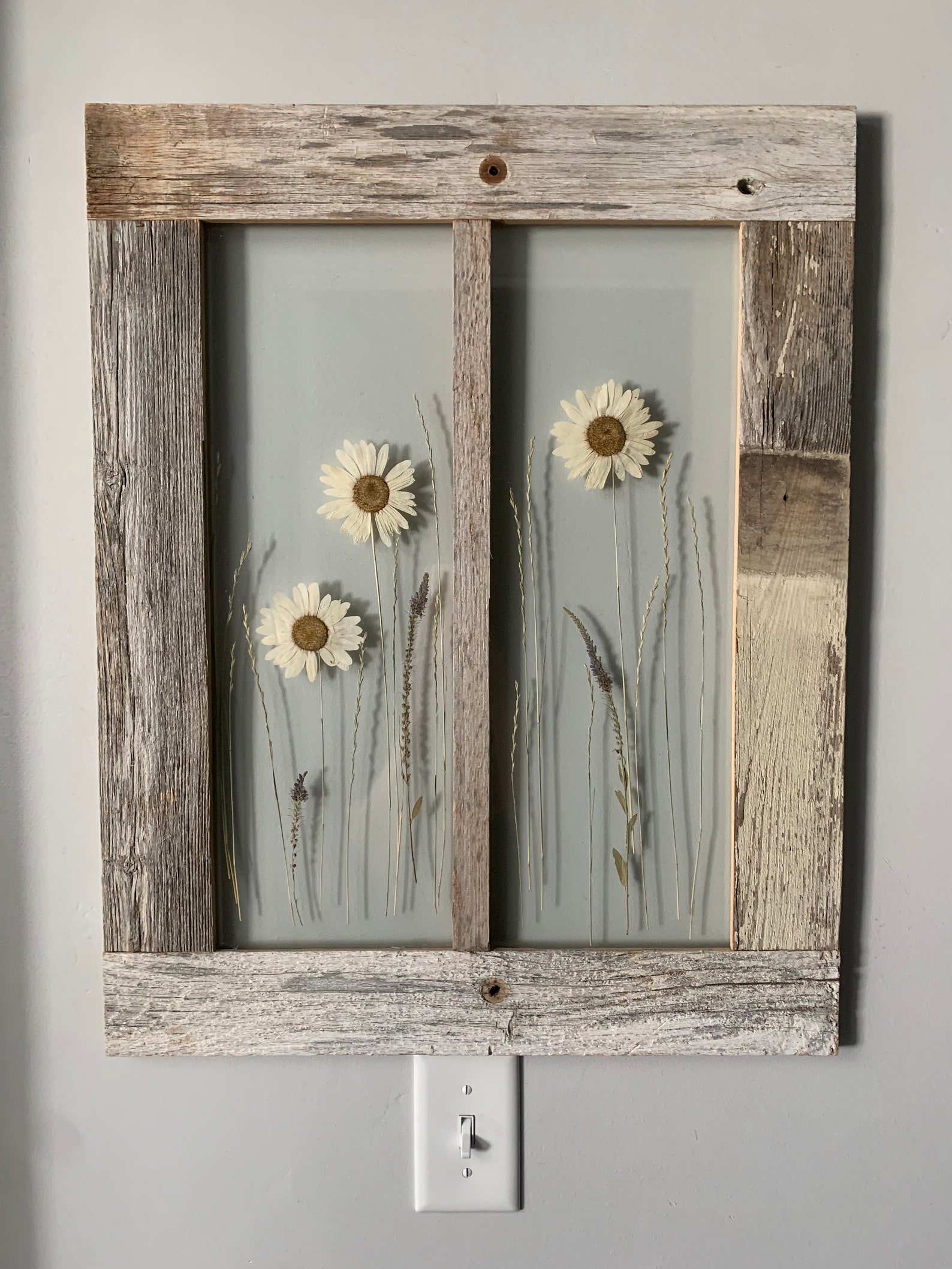 Pressed Flowers, Hand Made, Unique, One of a Kind, Reclaimed Wood Frame ...