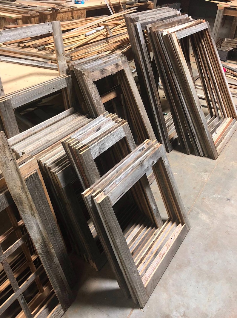 Rustic Reclaimed Wood Window Mirror With Shutters - Farmhouse Wall ...