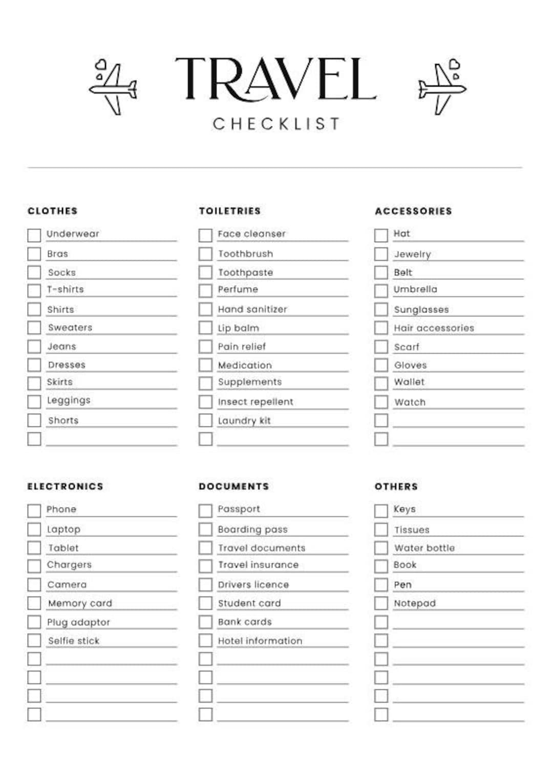 Travel Checklist, Packing Checklist - Etsy