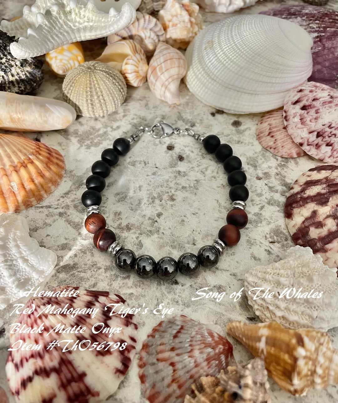 Men's Triple Protection Bracelet 8", 8mm Matte Black Onyx, 8mm Matte ...
