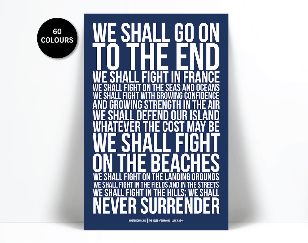 Winston Churchill Quote Art Print - We Shall Fight on the Beaches ...