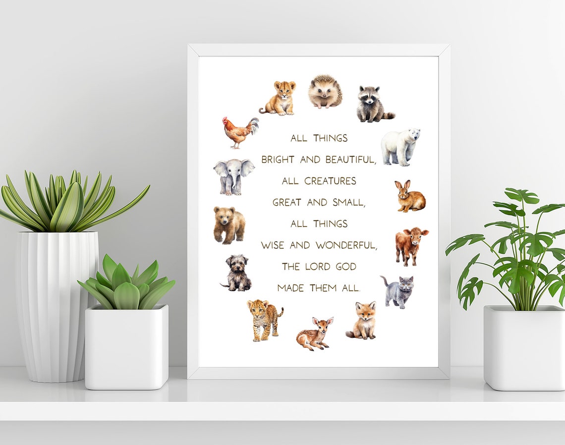 All Creatures Great and Small Quote Art Print - Watercolor Animals ...