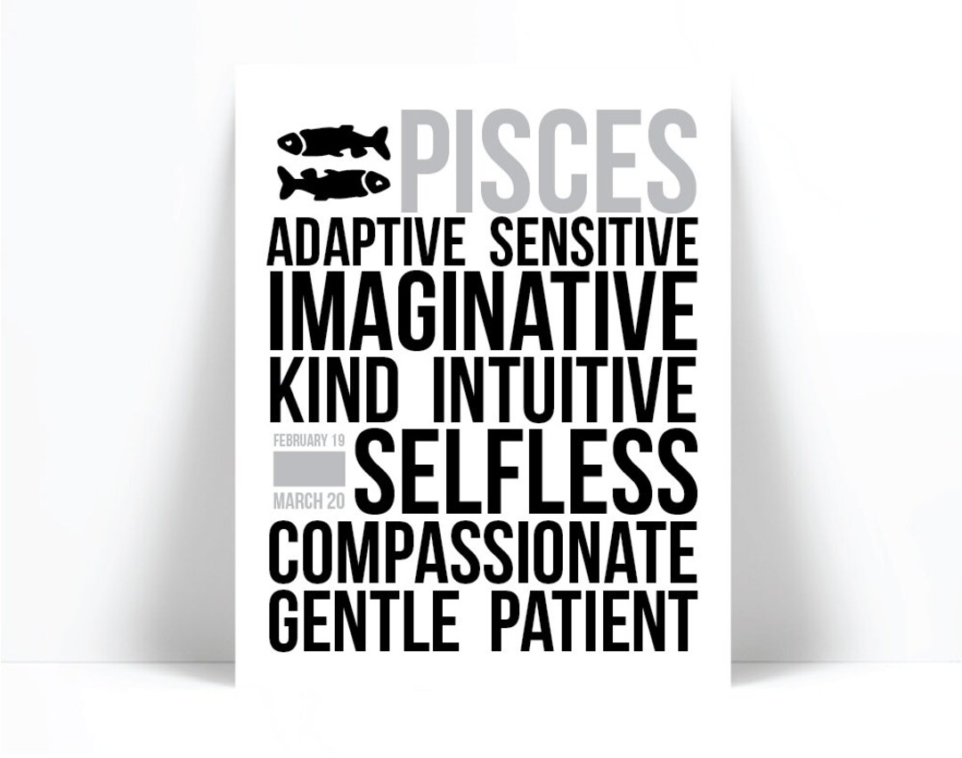 Pisces Personality Character Traits - Black & White Subway Art Print ...