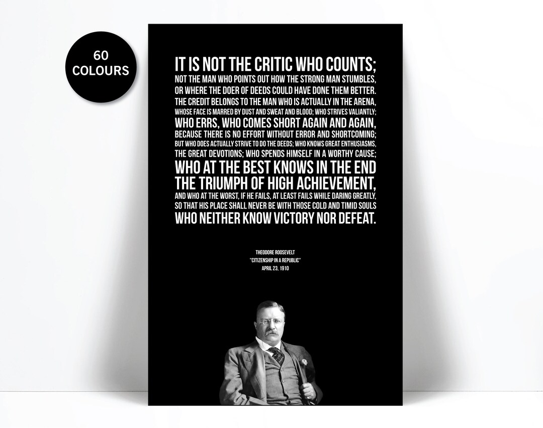 Theodore Roosevelt Man in the Arena Speech Typographic Print American ...
