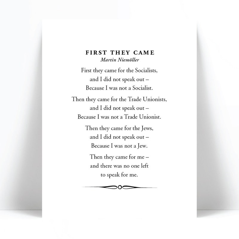 Print of First They Came Poem - Etsy