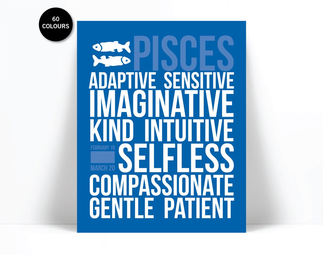 Pisces Personality Character Traits - Subway Art Print - Typography ...