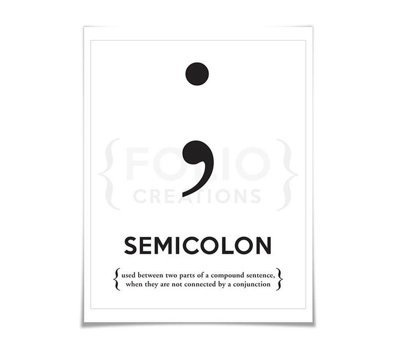 Semicolon Art Print Punctuation Poster Grammar Art Print | Etsy