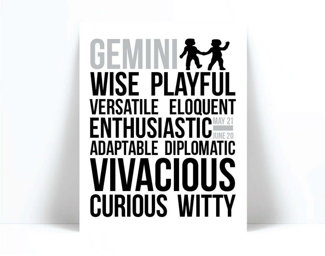 Gemini Personality Character Traits Astrology Zodiac Art Print - Black ...