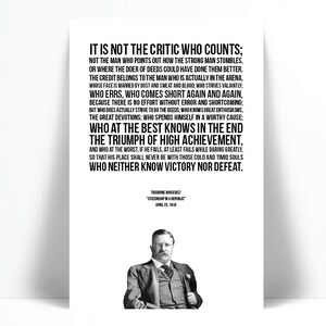 Theodore Roosevelt - Man in the Arena Speech - Typographic Print ...